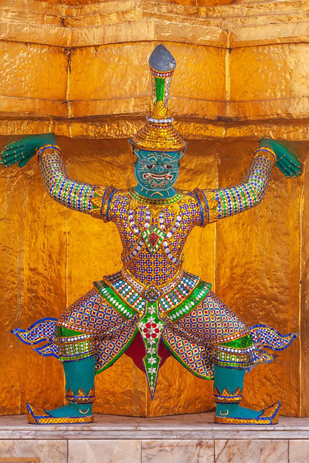 Thailand- Bangkok. Yaksha- demon depicted in the Ramayana- guarding Wat ...