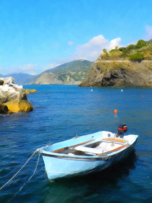 Blue Row Boat on Italian Riviera Poster Print - GST - Posterazzi