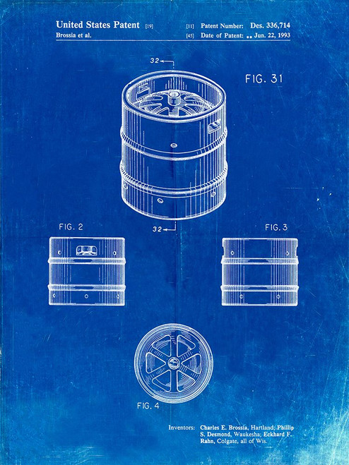 PP193- Faded Blueprint Miller Beer Keg Patent Poster Poster Print ...