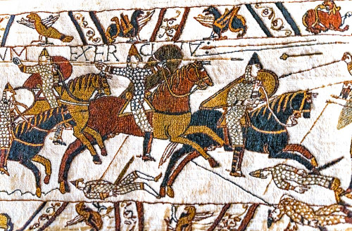 Colorful Medieval Bayeux tapestry- Bayeux- Normandy- France. Poster ... Colorful Medieval Bayeux tapestry- Bayeux- Normandy- France. Poster ...