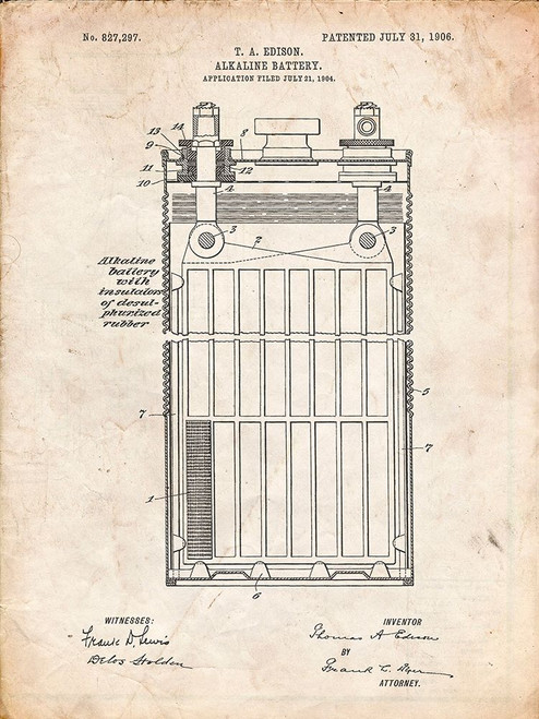 PP792-Vintage Parchment Edison Alkaline Battery Art Poster Print - Cole ...