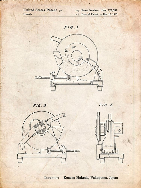 PP762-Vintage Parchment Chop Saw Patent Poster Poster Print - Cole ...