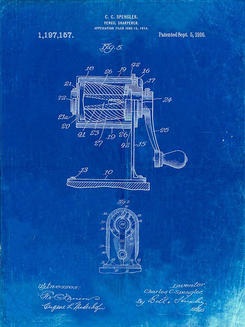 PP162- Faded Blueprint Pencil Sharpener Patent Poster Poster Print ...