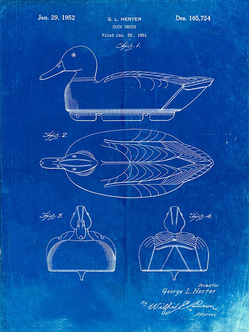 PP161- Faded Blueprint Duck Decoy Patent Poster Poster Print - Cole ...