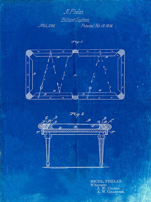 PP149- Faded Blueprint Pool Table Patent Poster Poster Print - Cole ...