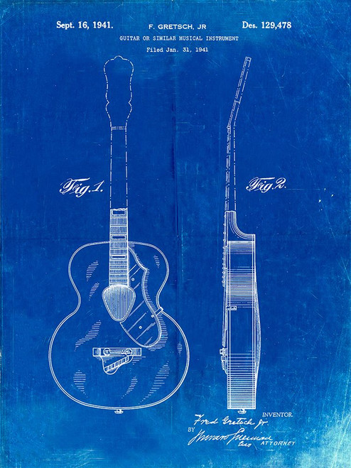 PP138- Faded Blueprint Gretsch 6022 Rancher Guitar Patent Poster Poster ...