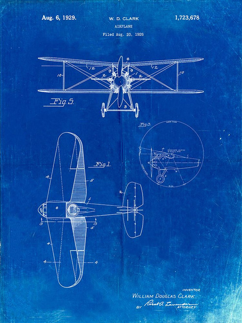 PP68-Faded Blueprint Staggered Biplane Aircraft Patent Poster Poster ...