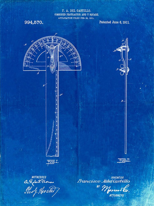PP1002-Faded Blueprint Protractor T-Square Patent Poster Poster Print ...