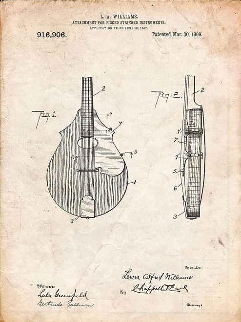 PP638-Vintage Parchment Mandolin Pick Guard Patent Poster Poster Print ...