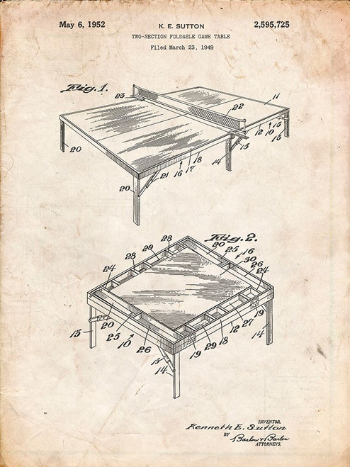 PP629-Vintage Parchment Ping Pong Table Patent Poster Poster Print ...