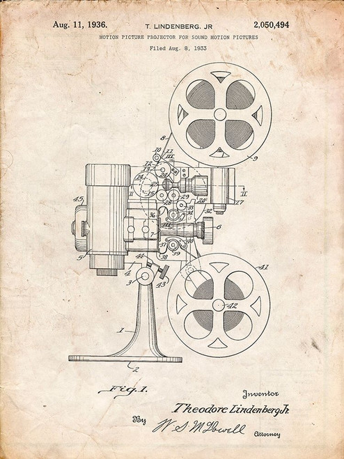PP966-Vintage Parchment Movie Projector 1933 Patent Poster Poster Print ...