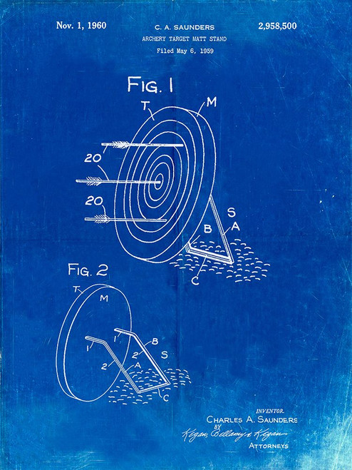 PP613-Faded Blueprint Archery Target and Stand Patent Poster Poster ...