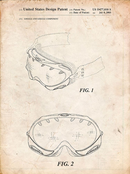 PP554-Vintage Parchment Ski Goggles Patent Poster Poster Print - Cole ...