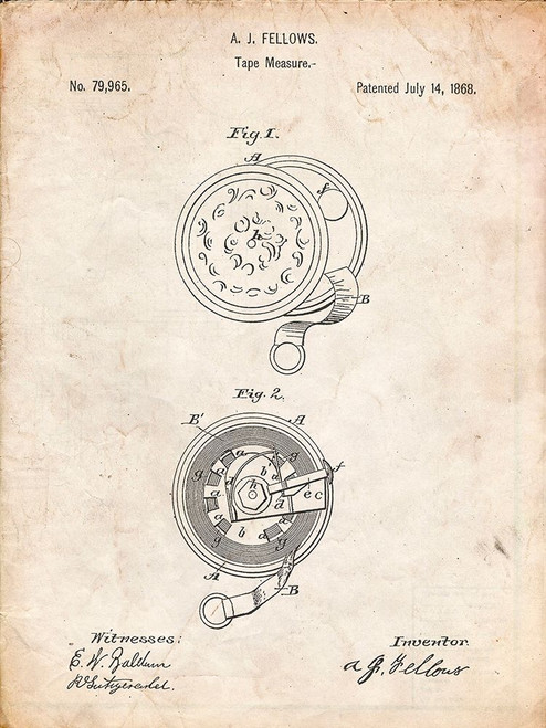 PP468-Vintage Parchment Tape Measure 1868 Patent Poster Poster Print ...