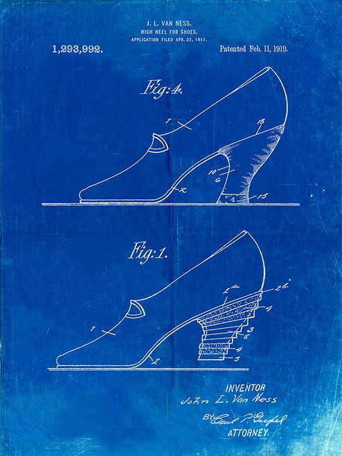 PP879-Faded Blueprint High Heel Shoes 1919 Patent Poster Poster Print ...