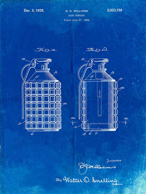 PP867-Faded Blueprint Hand Grenade Patent Poster Poster Print - Cole ...
