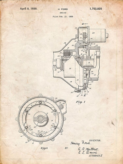 PP841-Vintage Parchment Ford Engine 1930 Patent Poster Poster Print ...