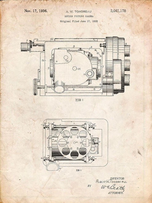 PP390-Vintage Parchment Motion Picture Camera 1932 Patent Poster Poster ...