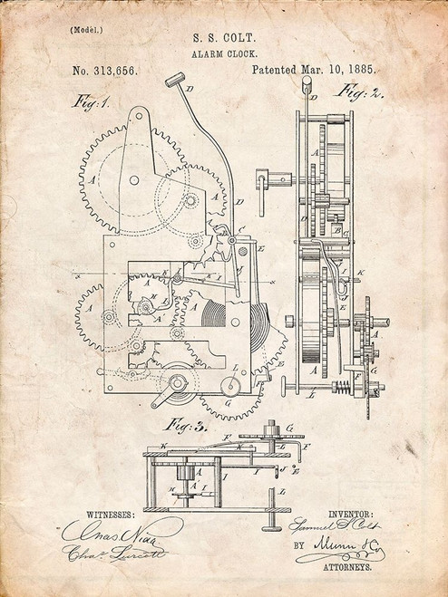 PP349-Vintage Parchment Vintage Alarm Clock Patent Poster Poster Print ...
