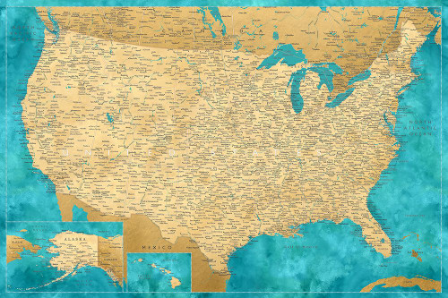 Highly detailed map of the United States, Lexy Poster Print - Blursbyai ...