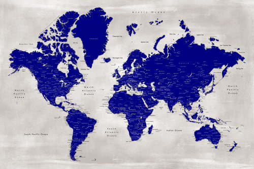 Distressed world map with cities, Delaney Poster Print - Blursbyai ...