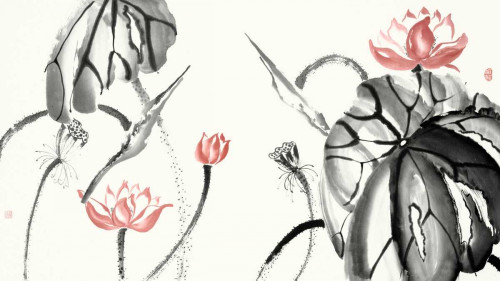 Lotus Study with Coral II Poster Print - Nan Rae - Posterazzi