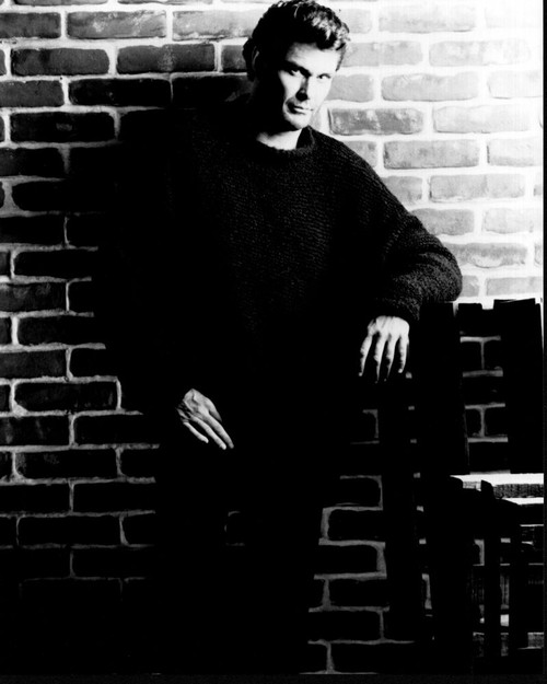 David Hasselhoff In Sweater In Front Of Brick Wall Black And White ...