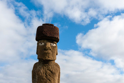 Ahu Ko Te Riku Moai statue stands in Tahat Archaeological Complex Rapa ...