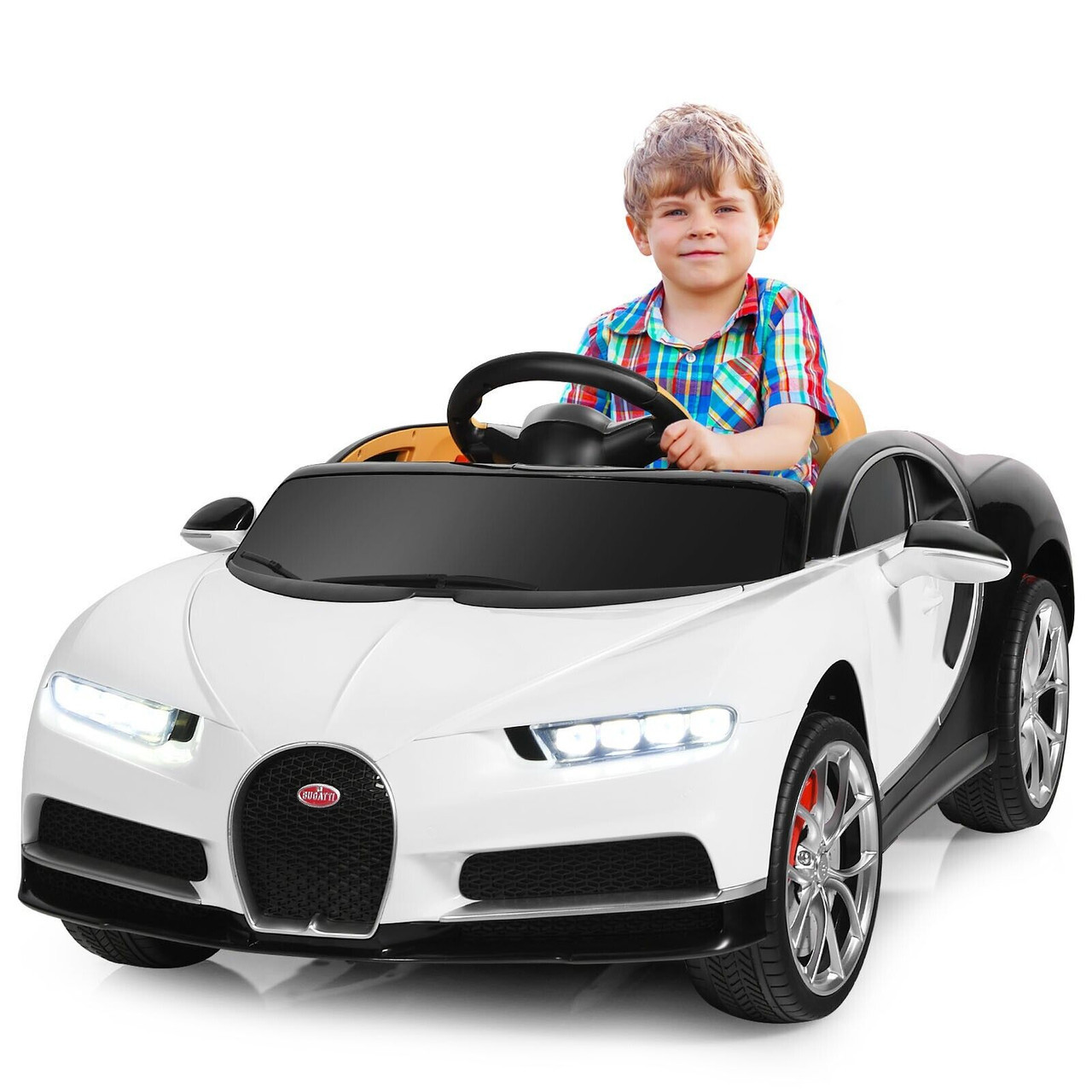 Official Kids White & Black Bugatti Chiron 12v Kids Ride-in Car - Italian Battery Toys