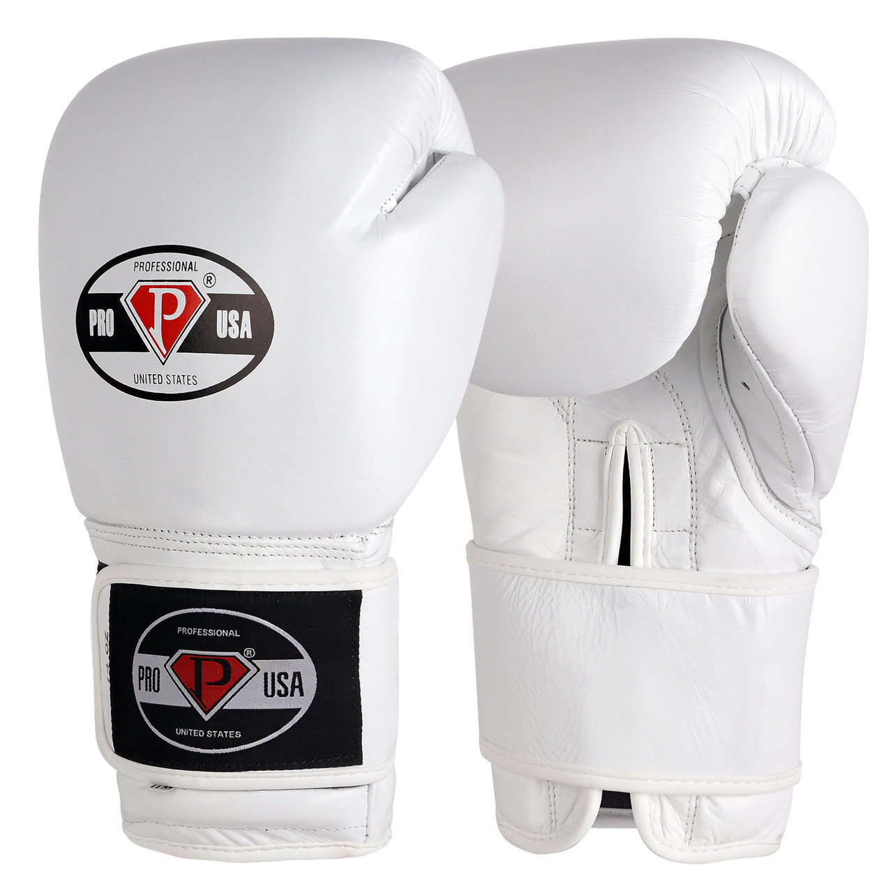 Pro USA Professional Hook-N-Loop Boxing Gloves White Leather