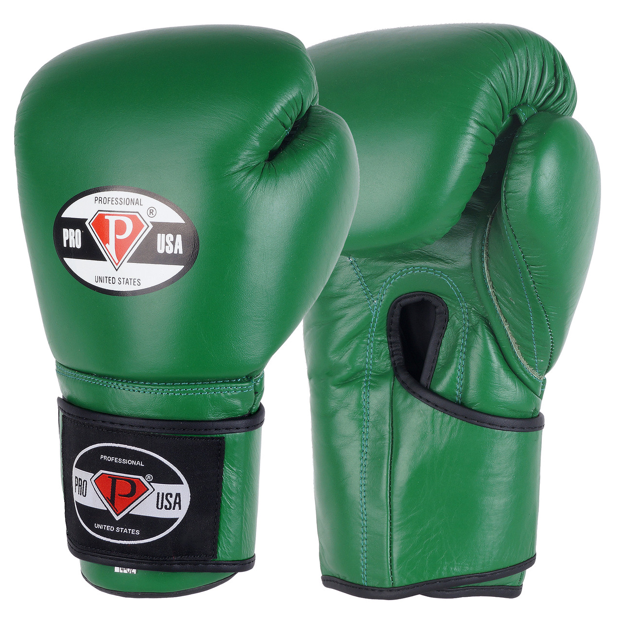 Pro USA Professional Hook-N-Loop Boxing Gloves Forest Green Leather