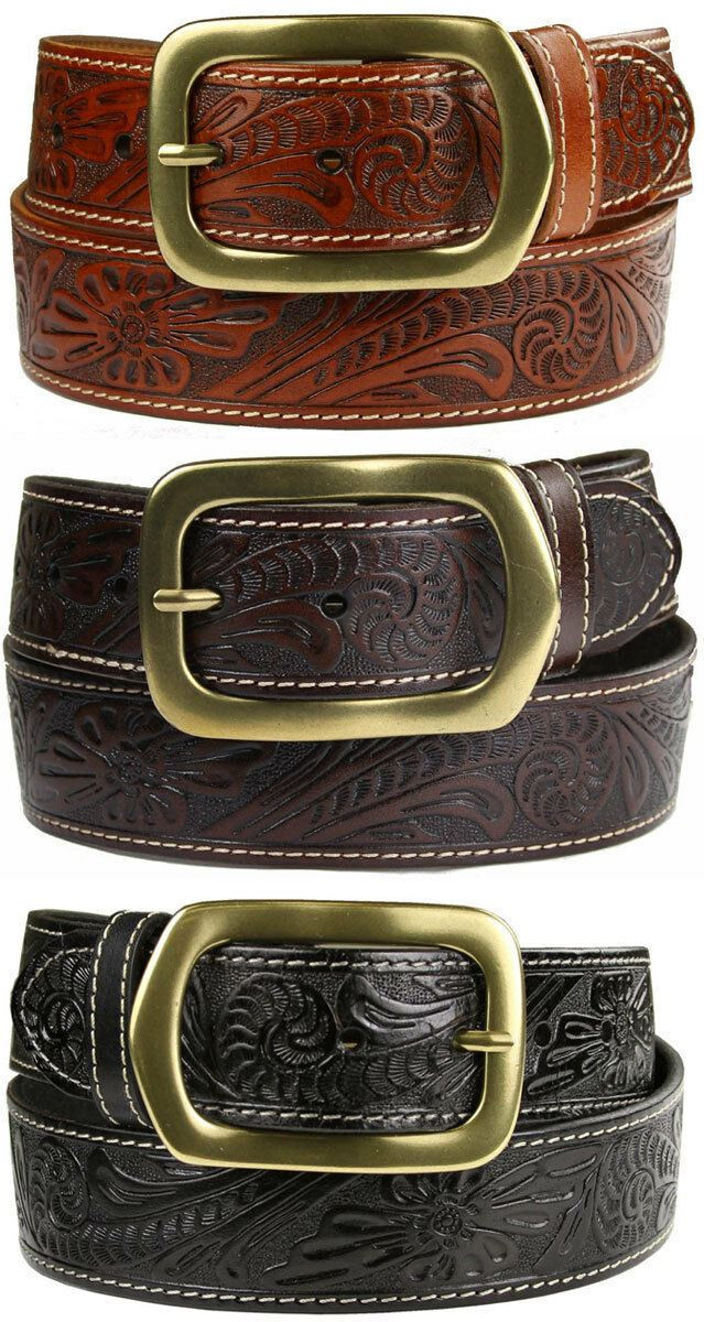 Genuine Full Grain Leather Floral Tooled Engraved Western Ranger Belt ...