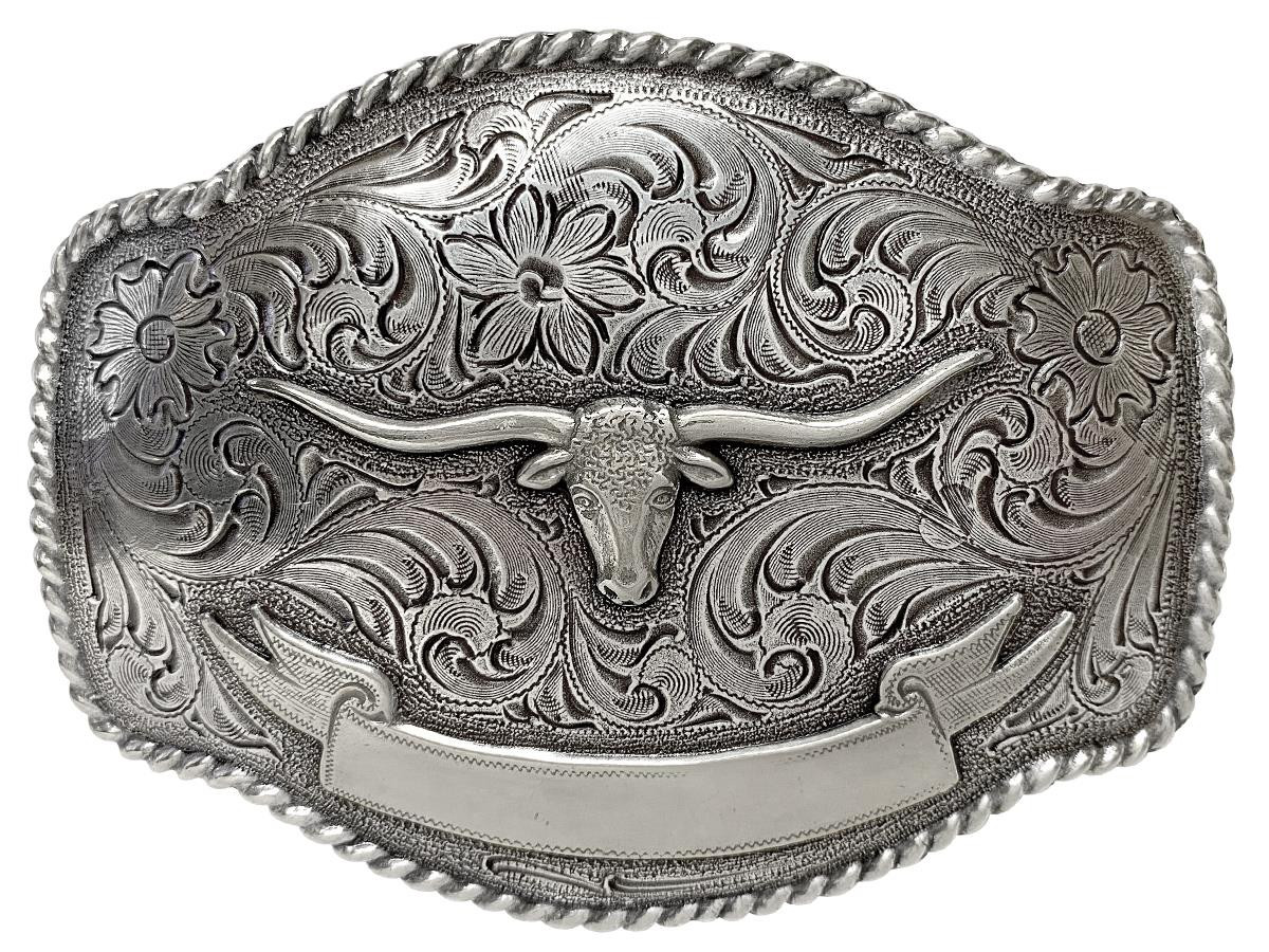 Western Antique Silver Texas Longhorn Steer Head Belt Buckle - Belts.com