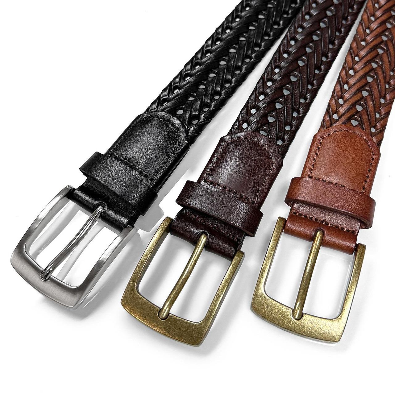 Men's Braided Belt Genuine Leather Woven Casual Dress Belt 1-3/8"(35mm) Wide - Belts.com