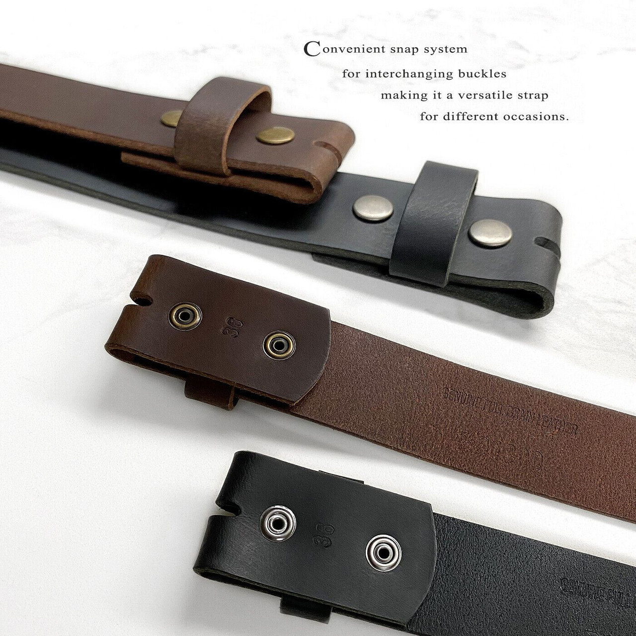 BS1300 Genuine Full Grain Leather Casual Jean Belt Strap with Snaps on ...