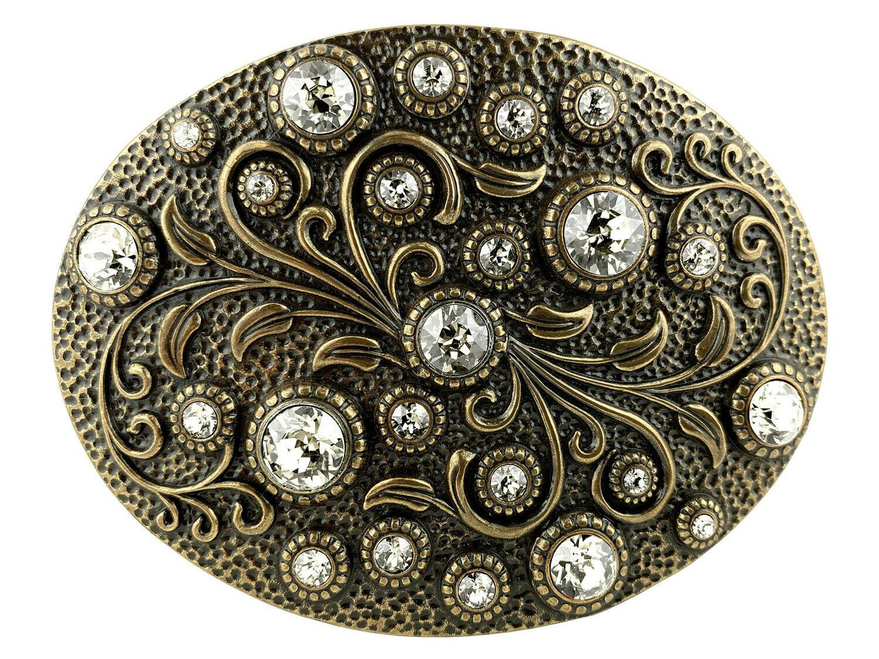 Rhinestone Crystal Belt Buckle Brass Oval Floral Engraved Buckle ...