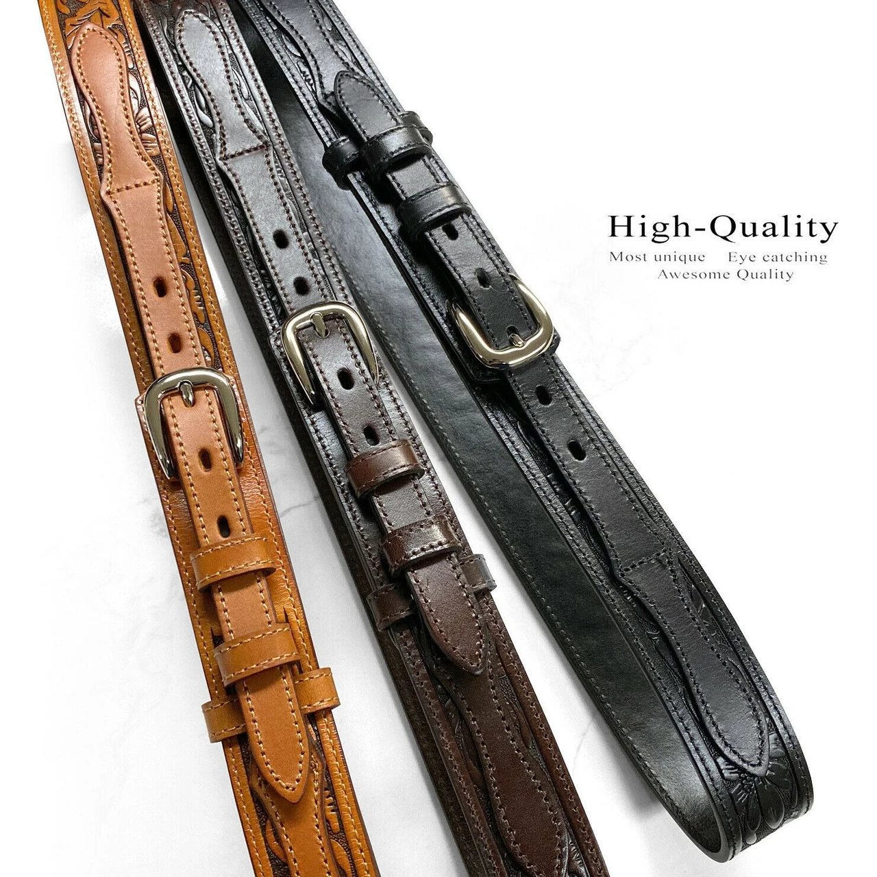 Genuine Full Grain Leather Floral Tooled Engraved Western Ranger Belt ...