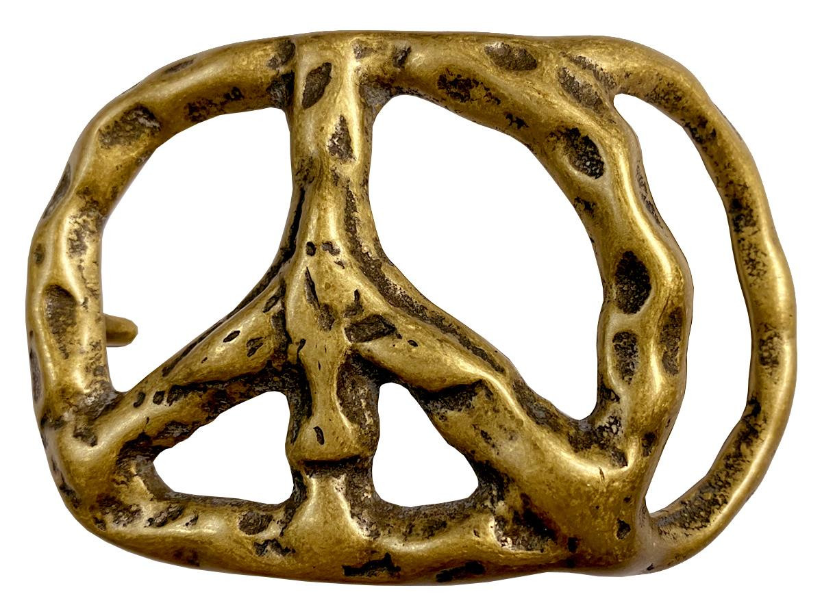 BS3500 OEB Antique gold vintage Peace Sign unique Belt Buckle fits 1-1/ ...