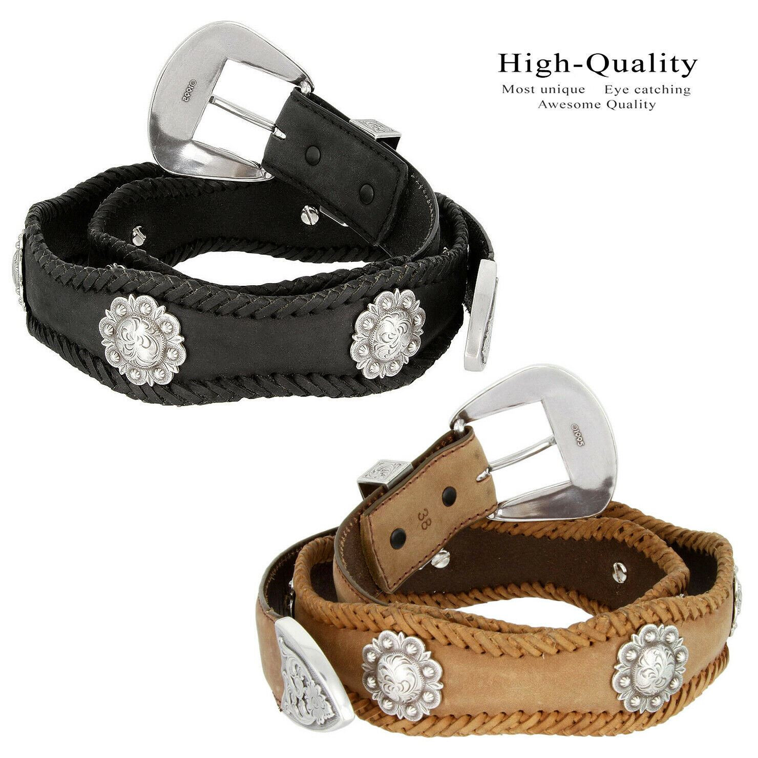 Fort Worth Cowboy Cowgirl Western Belt Crazy Horse Scalloped Genuine ...