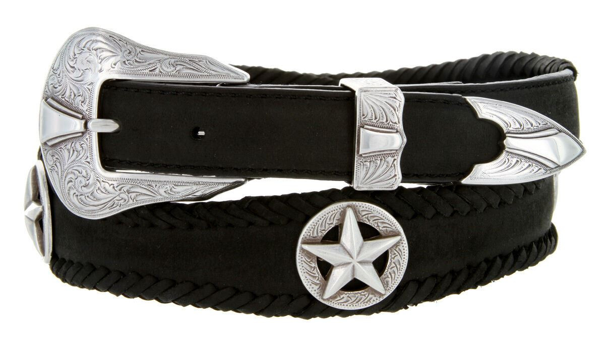Antique Star Conchos Crazy Horse Scalloped Genuine Leather Western Belt ...