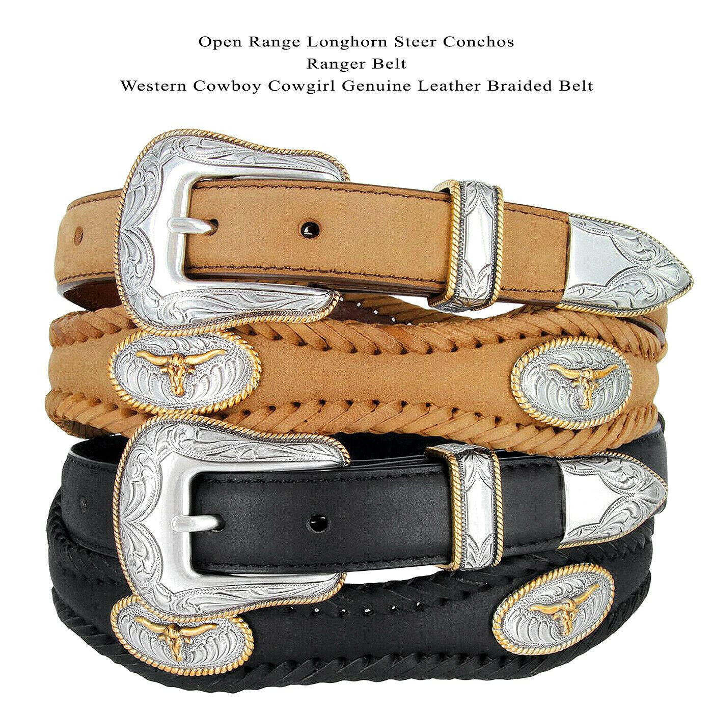 Gold Longhorn Steer Conchos Crazy Horse Scalloped Genuine Leather ...