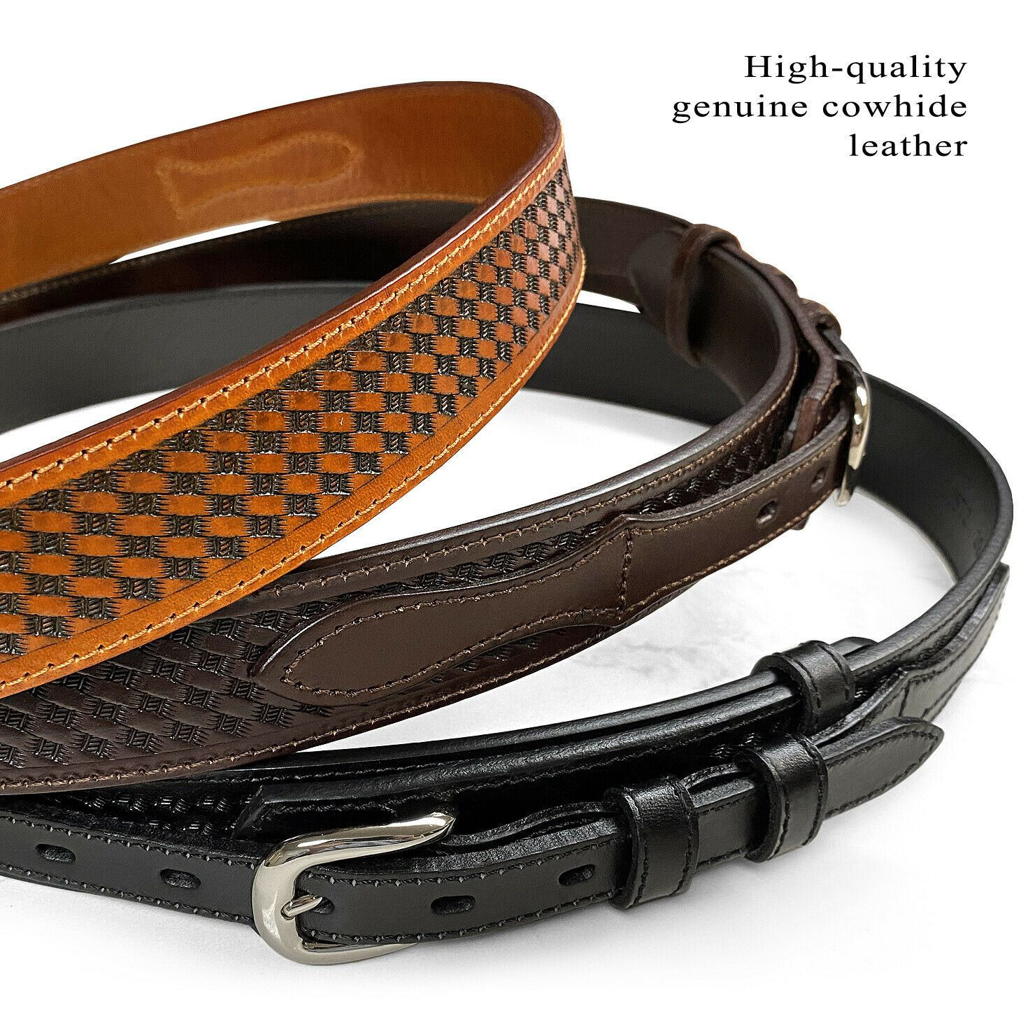Genuine Full Grain Leather Basketweave Tooled Engraved Western Ranger ...