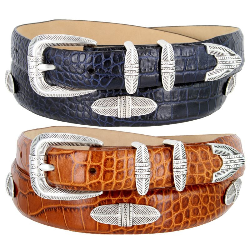 Rattan Silver Genuine Full-Grain Cowhide Leather Designer Dress Conchos ...