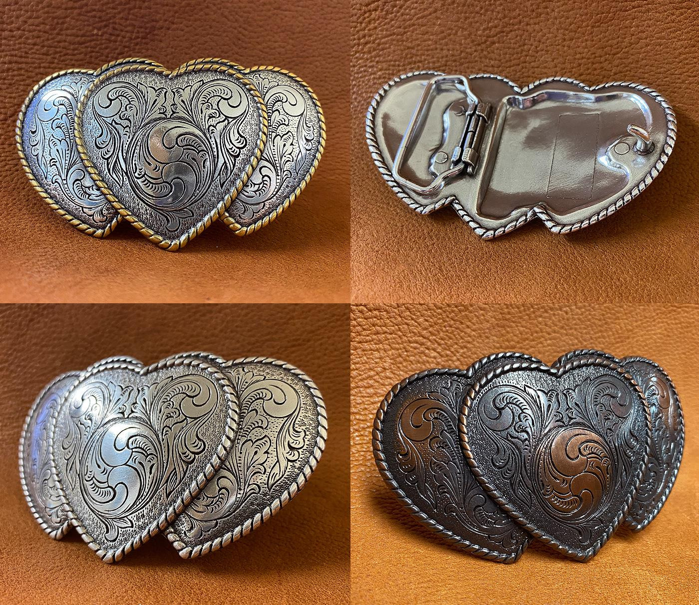 Western Antique Silver Triple Hearts Floral Engraved Buckle - Belts.com