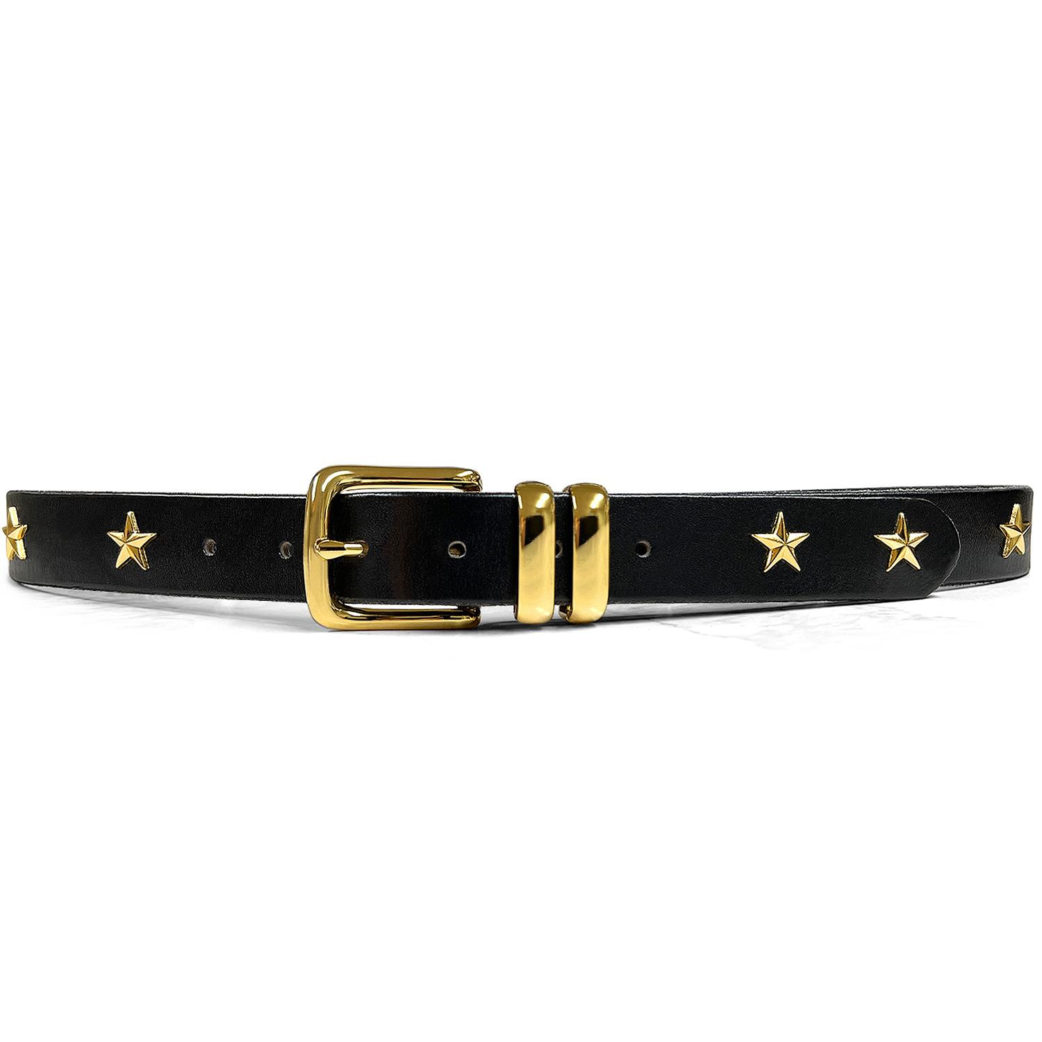 Punk Belt Gold Star Conchos Genuine Full Grain One Piece Leather Casual ...