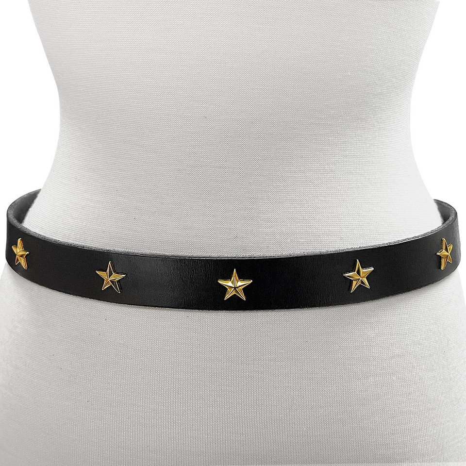 Punk Belt Gold Star Conchos Genuine Full Grain One Piece Leather Casual ...