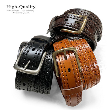 Hand-Braided Genuine Full Grain Leather Casual Jean Belt 1-1/2"(38mm ...