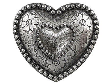 Western Antique Double Heart Berry Floral Engraved Belt Buckle Belts
