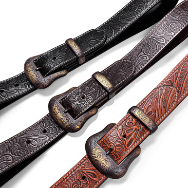 Western Floral Engraved Embossed Tooled Genuine Full Grain Leather Belt ...