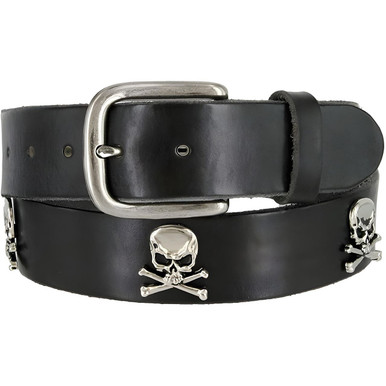 Noir Skull CrossBone Concho Full Grain Casual Jean Leather Belt 1-1/2 ...